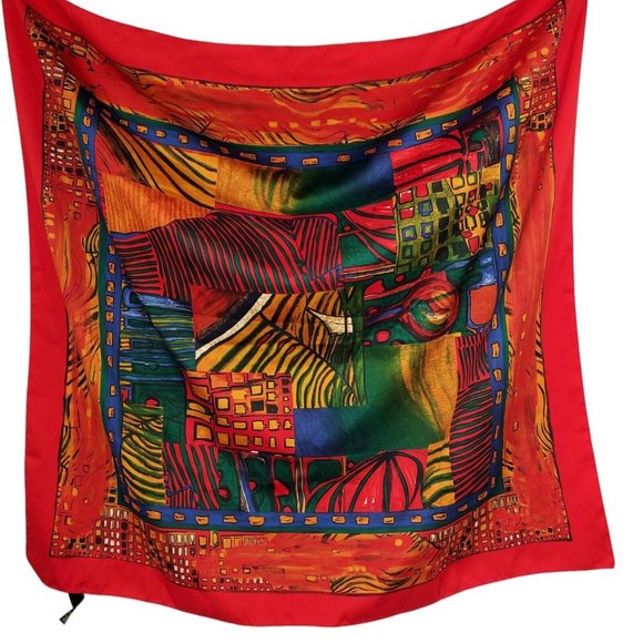 Art of the Scarf | Accessories | Silky Scarf Red Multicolor Bold ...